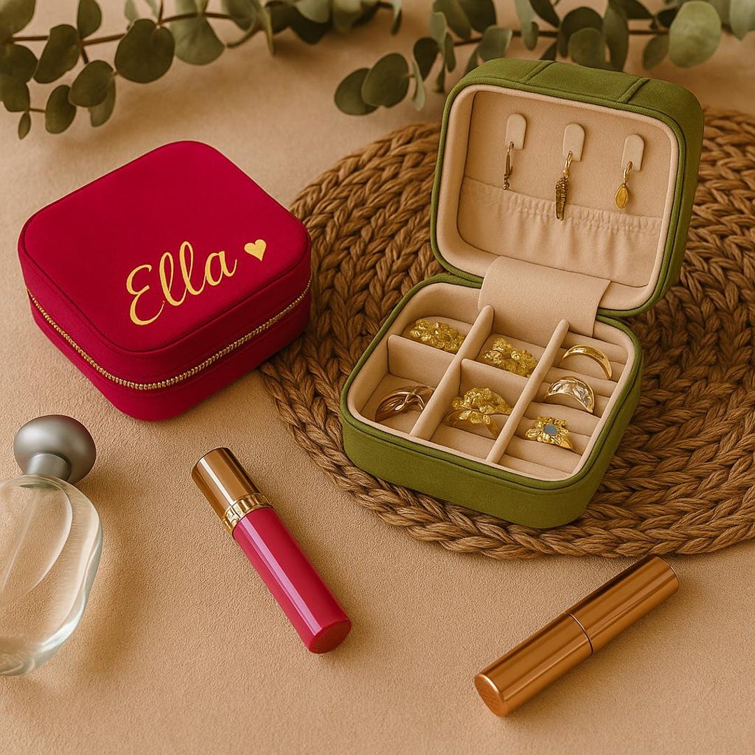 Personalized Jewelry Box, Custom Velvet Jewelry Travel Case, Wedding ...
