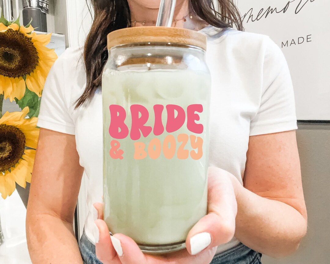 Retro Vibes 16 Oz Glass Tumbler For Brides Bride And Boozy Bridal