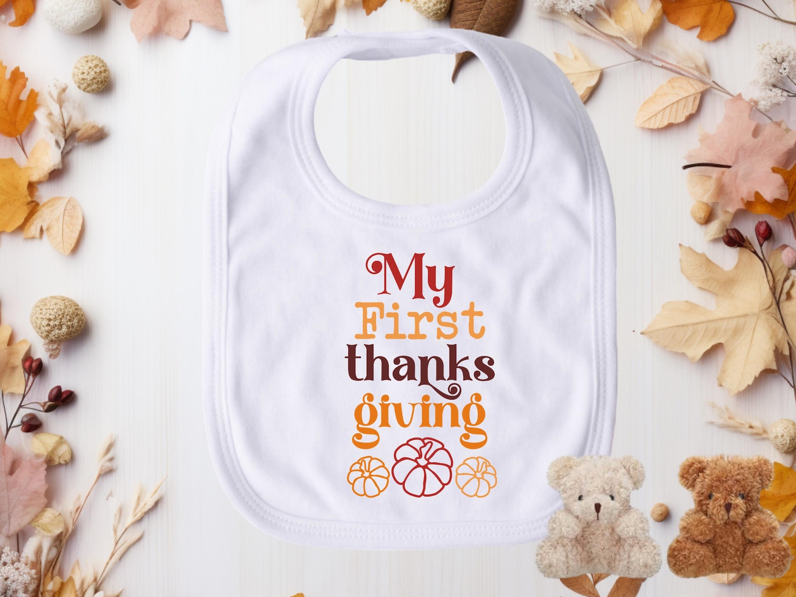 My First Thanksgiving Bib | Fall New Baby Gift for Girl or Boy, White ...