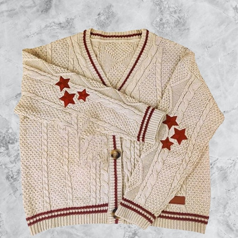 Knitted Winter Loose Cardigans Uniex Star Embroidered Knitted - Etsy
