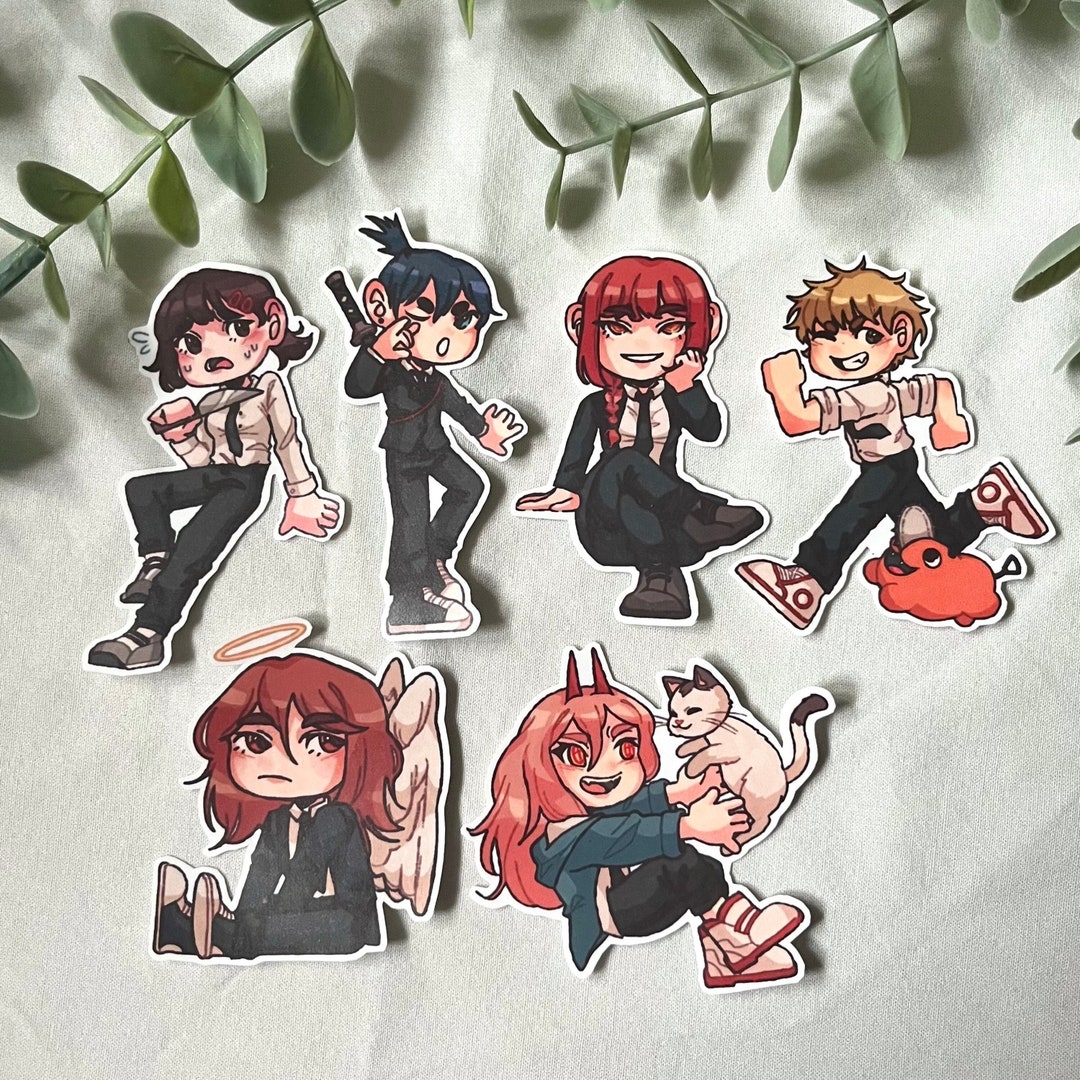 Chainsaw Anime Sticker Set, Chibi Matte Vinyl Stickers, Cute Kawaii ...