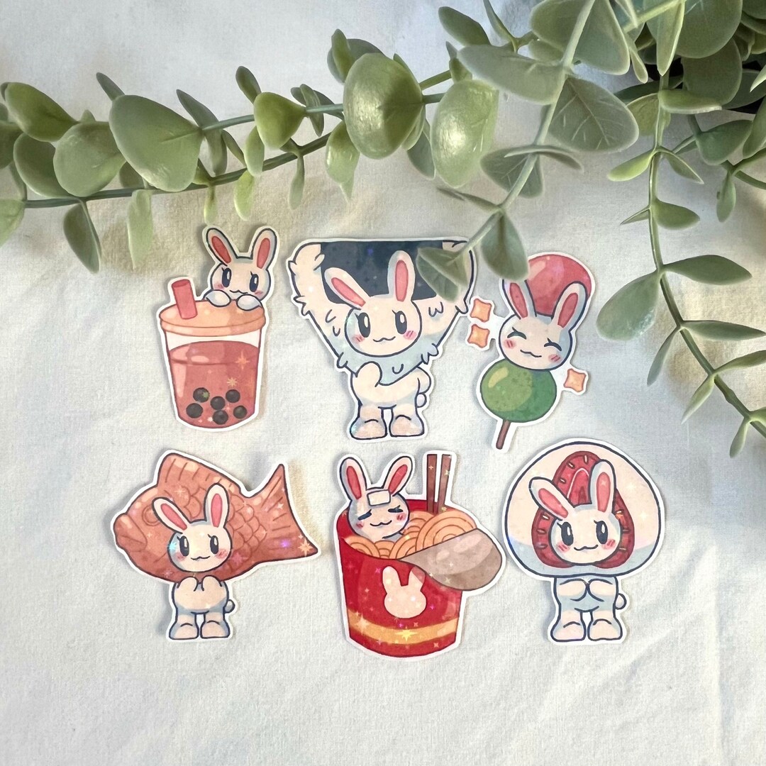 Bunny Asian Snack Holographic Sticker Set - Food Stickers, Kawaii Cute ...