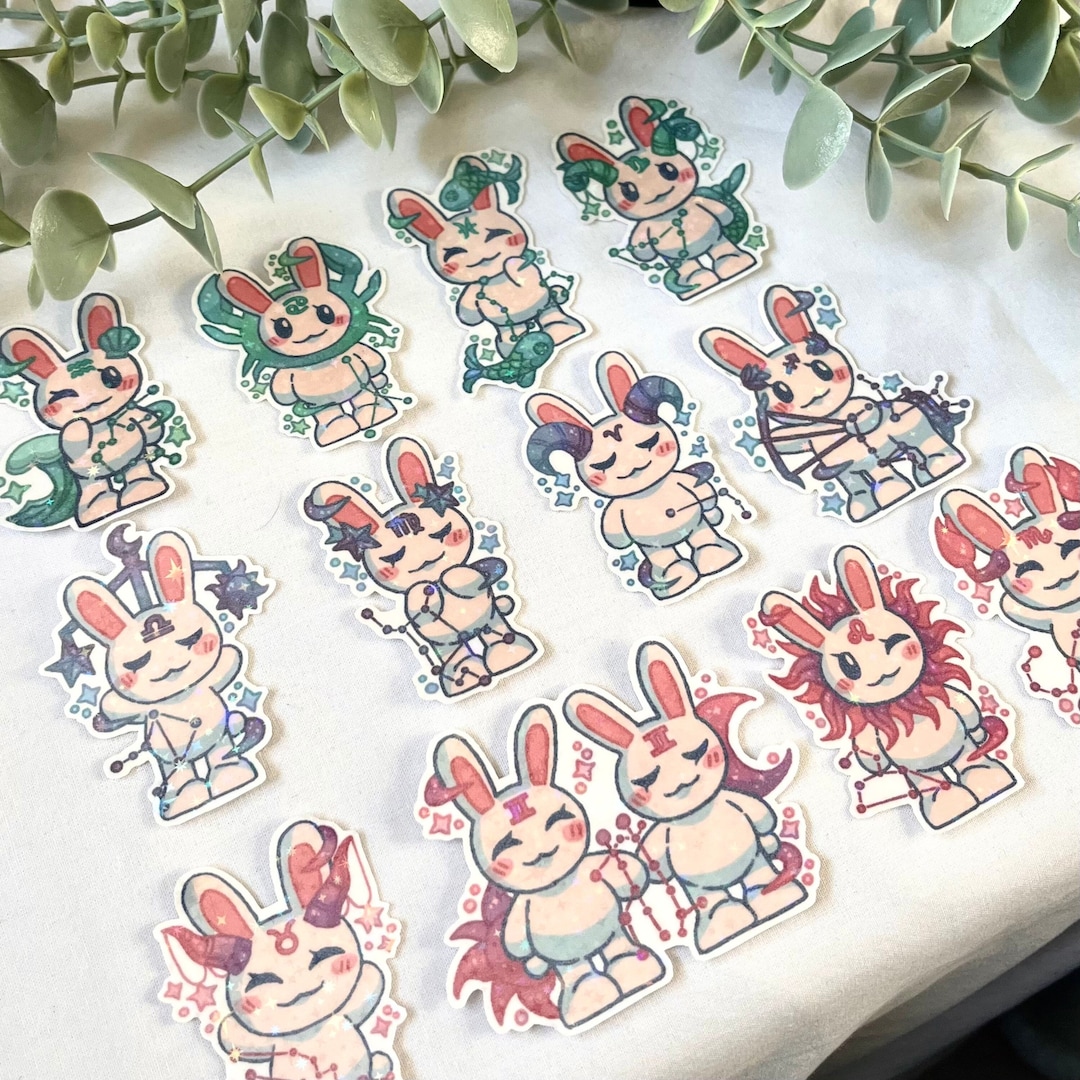Bunny Zodiac Star Sign Holographic Sticker Set - Kawaii Cute Stationery ...