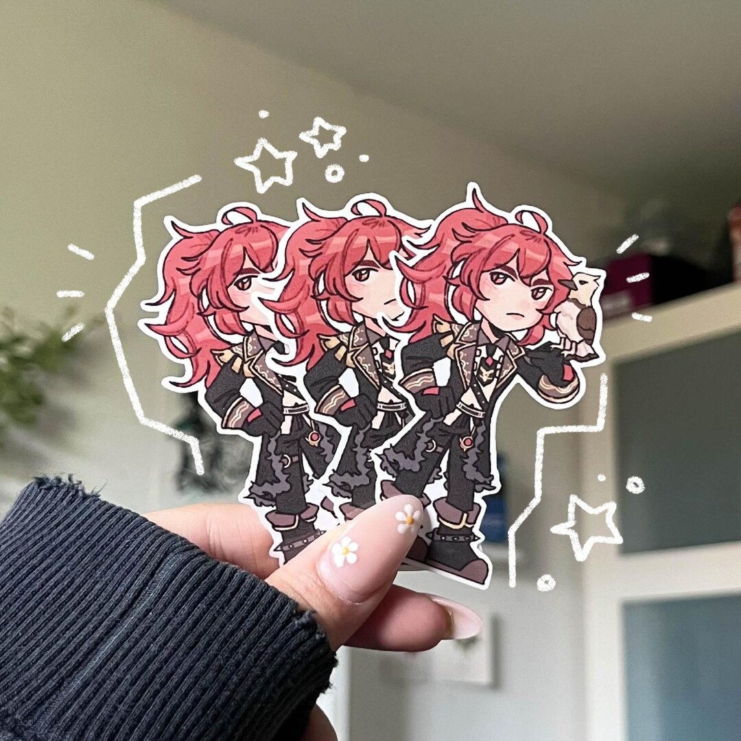 Genshin Impact Diluc Sticker, Chibi Matte Vinyl Stickers, Gaming Cute ...