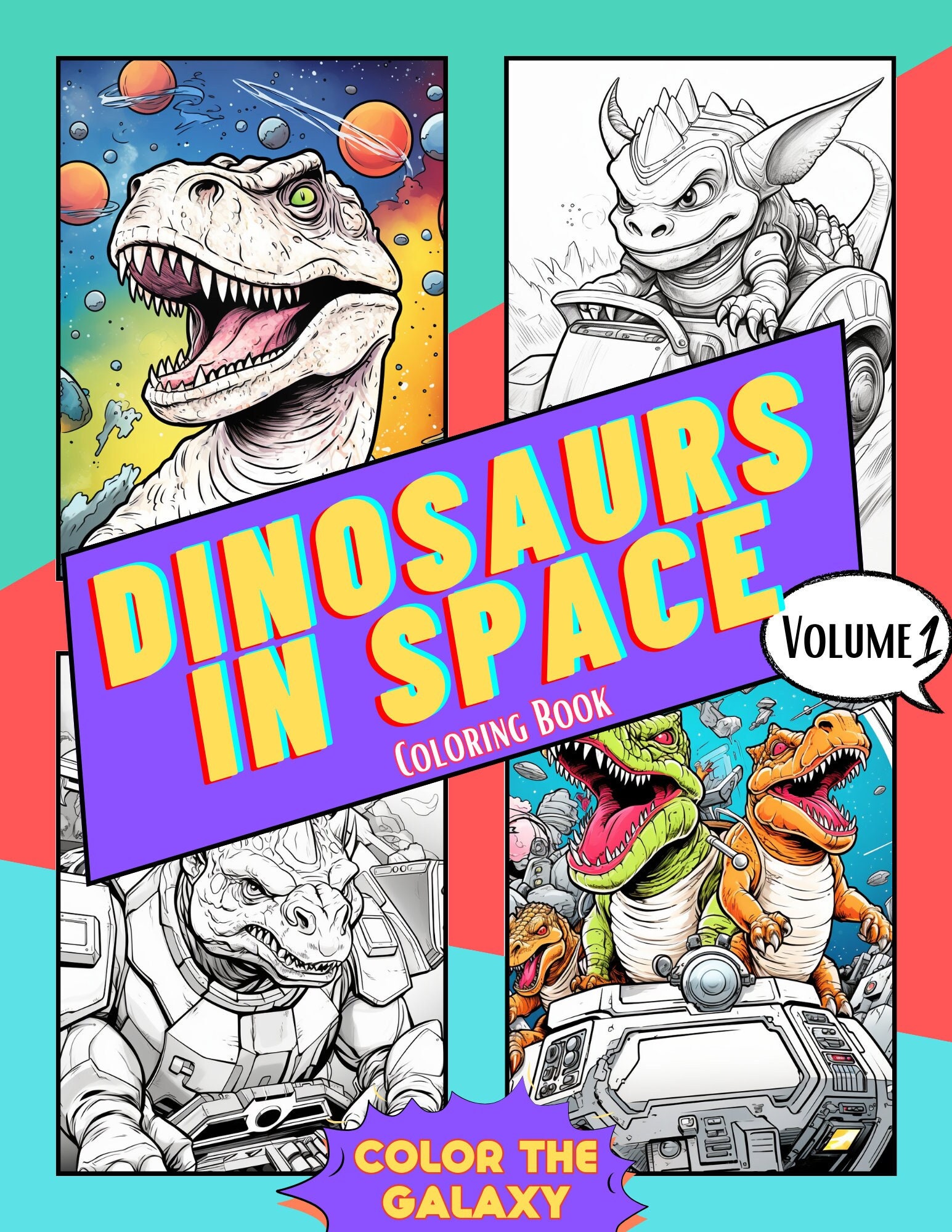 Dinosaurs in Space - Coloring Book for All Ages | 60+ Pages - Etsy