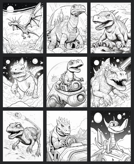 Dinosaurs in Space - Coloring Book for All Ages | 60+ Pages - Etsy