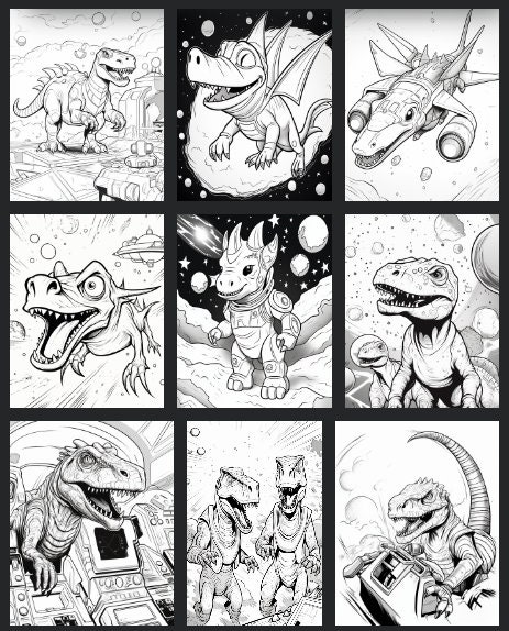 Dinosaurs in Space - Coloring Book for All Ages | 60+ Pages - Etsy