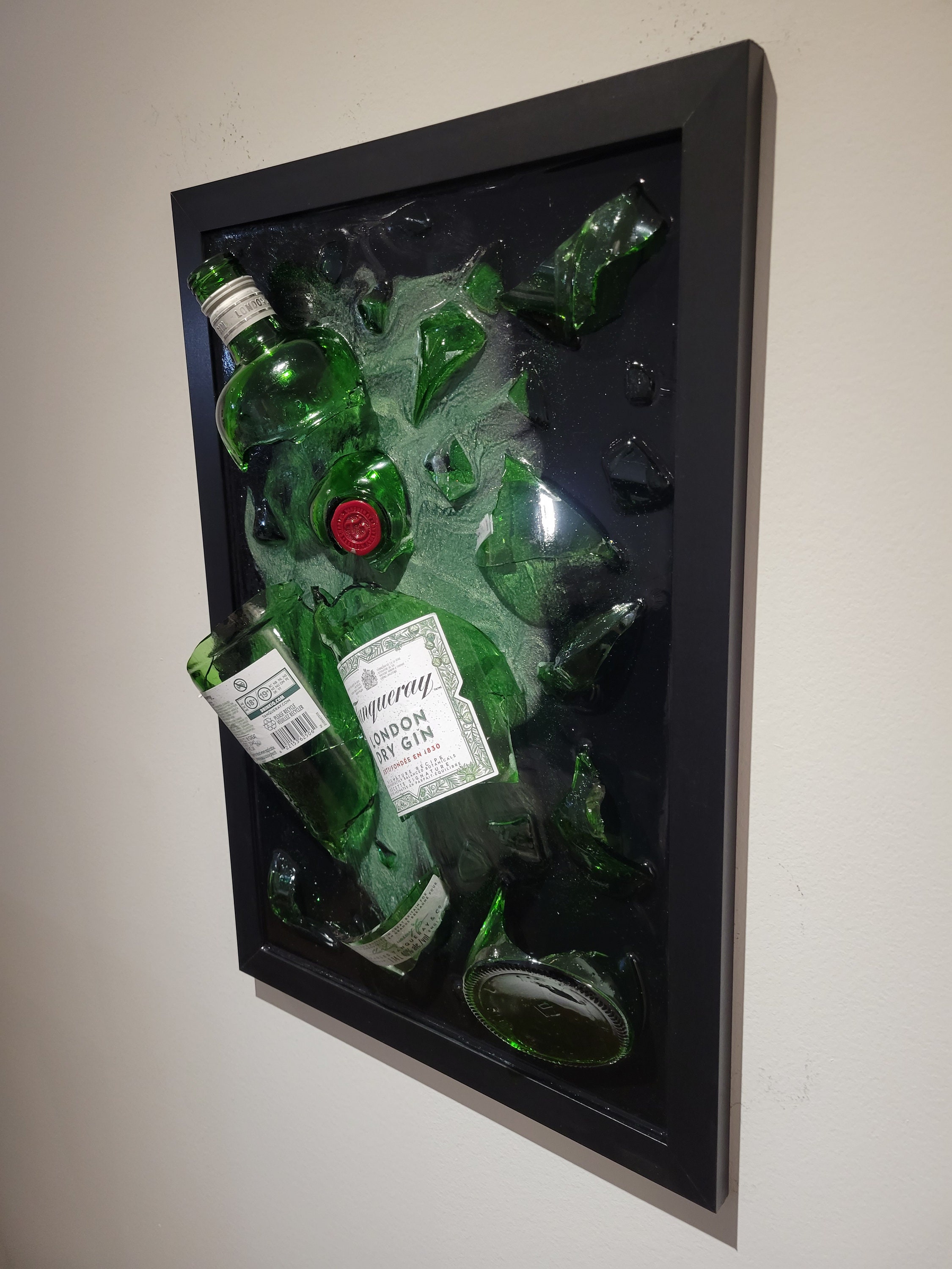 Tanqueray London Dry Gin Broken Bottle Art Framed Wall Art Décor Epoxy ...