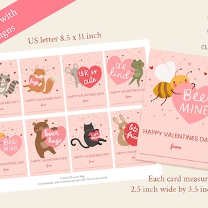 Printable Kids Classroom Valentine Cute Animals Set of Valentine's ...