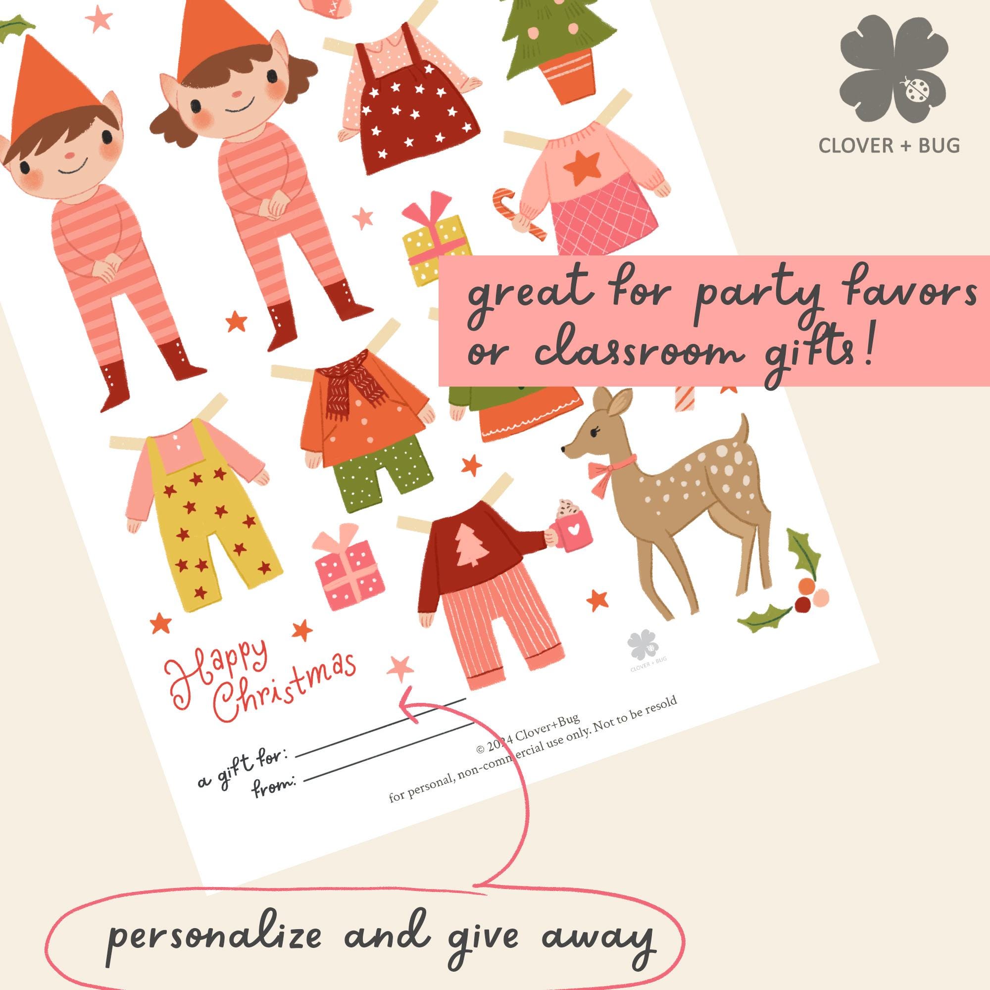 Printable Paper Doll Christmas Elves Digital Download Seasonal Activity ...