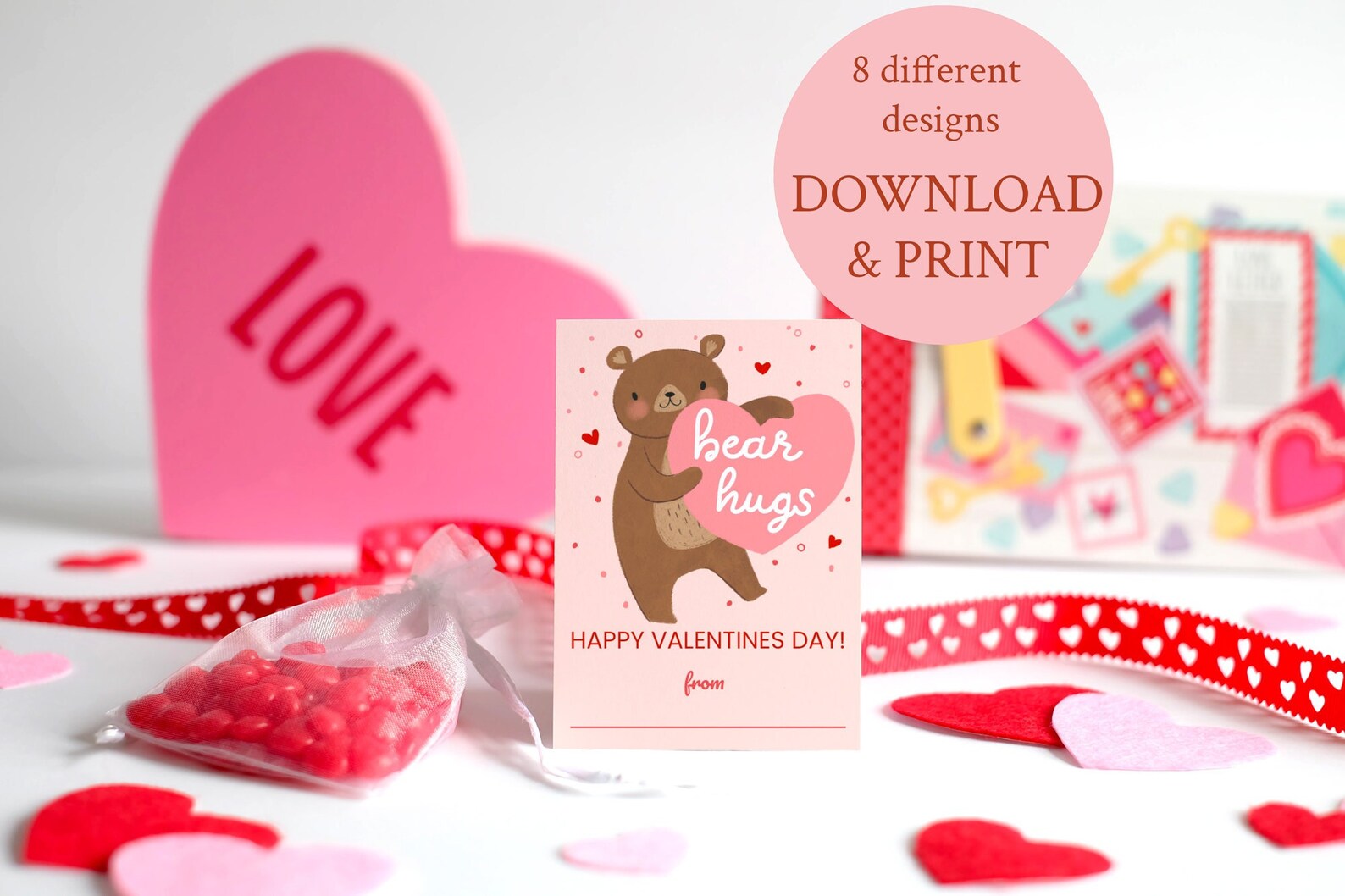 Printable Kids Classroom Valentine Cute Animals Set of Valentine's ...