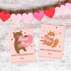 Kids Classroom Printable Valentine Cute Animals Set of Valentine's ...