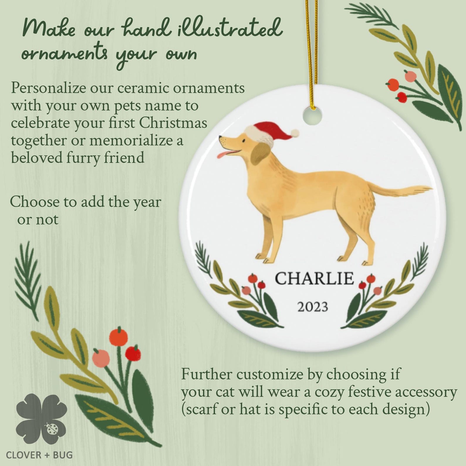 Yellow Lab Ornament Personalized Labrador Retriever Christmas Hand ...