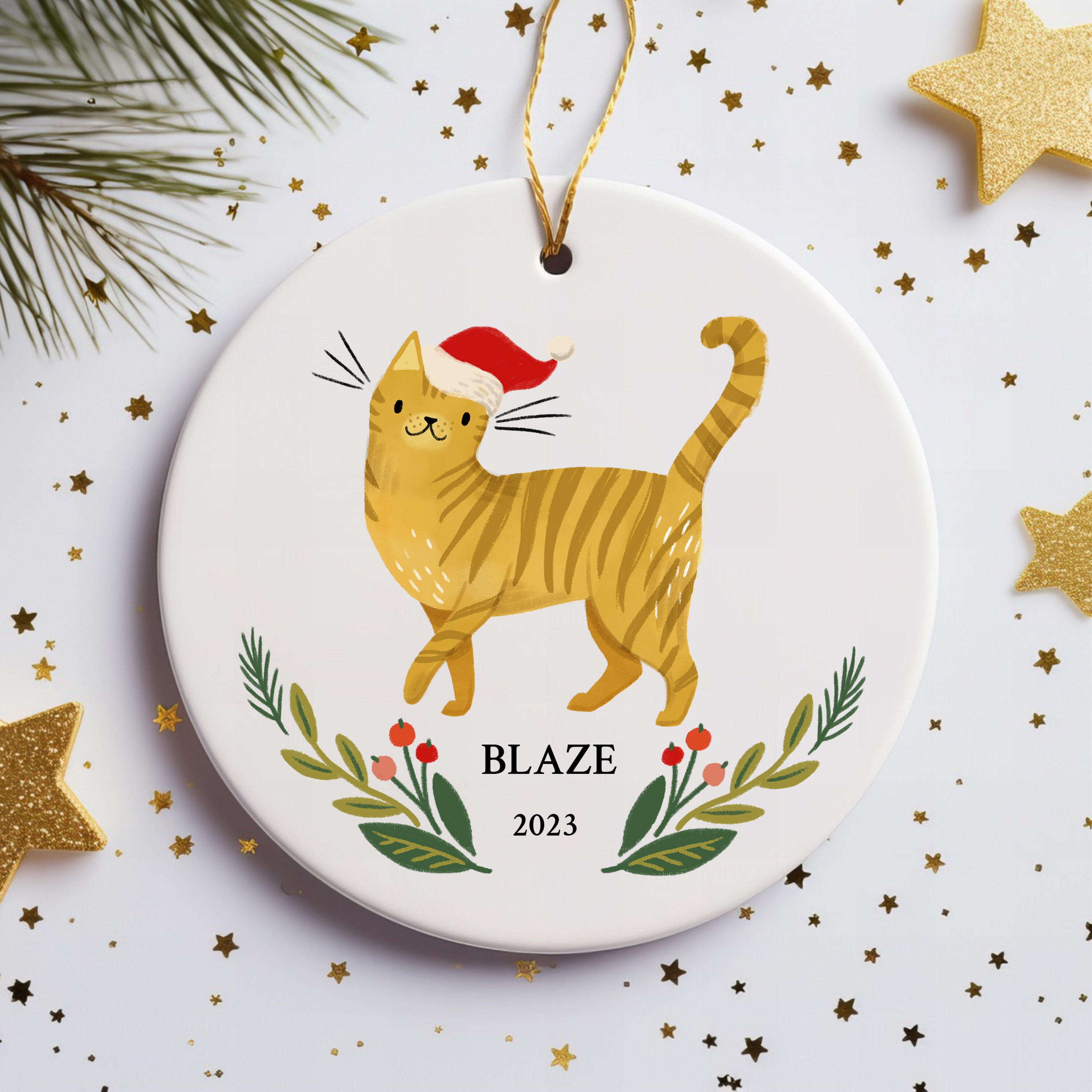 Personalized Cat Ornament Tabby Cat Owner Christmas Gift Custom Striped ...