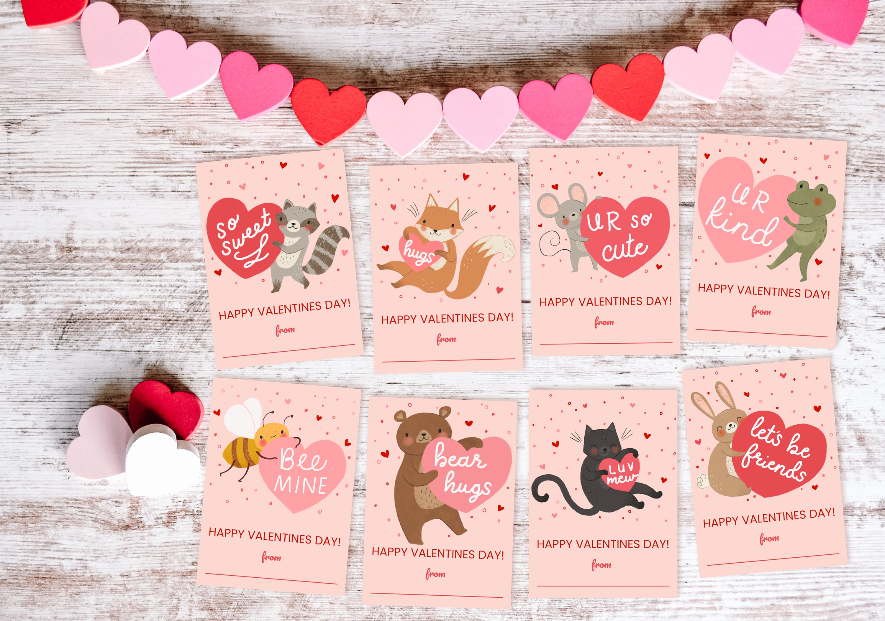 Printable Kids Classroom Valentine Cute Animals Set of Valentine's ...