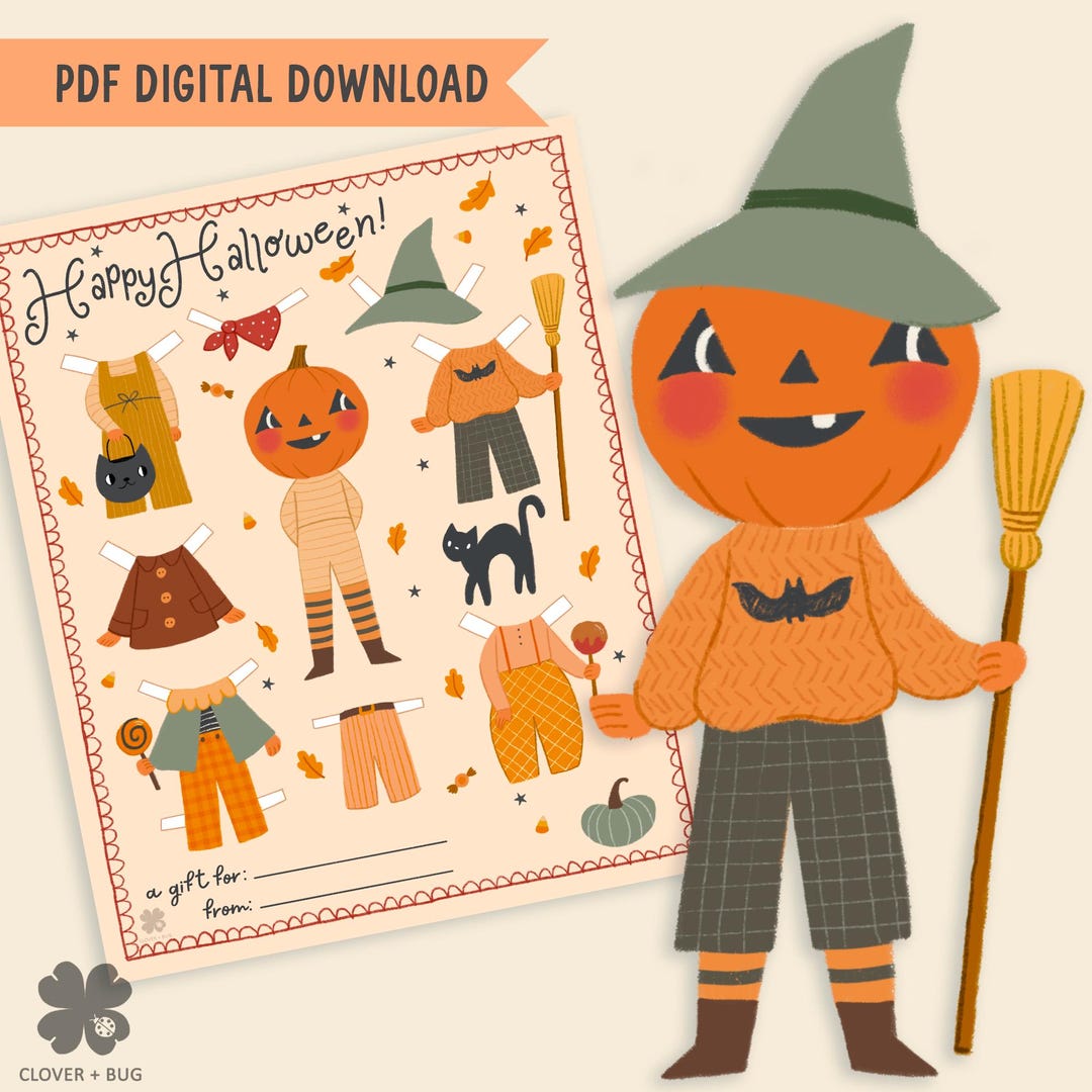 Halloween Paper Doll Digital Download Printable Seasonal Activity Kids ...