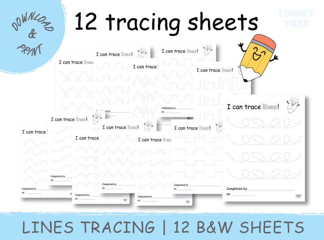 Line Preschool Tracing I Can Trace 12 Black and White - Etsy