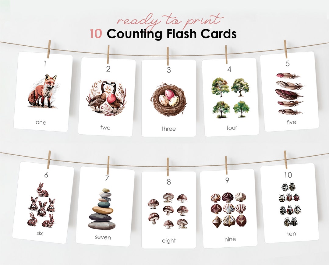 10 Printable Counting Flash Cards | Classroom Nursery Decor | Preschool ...