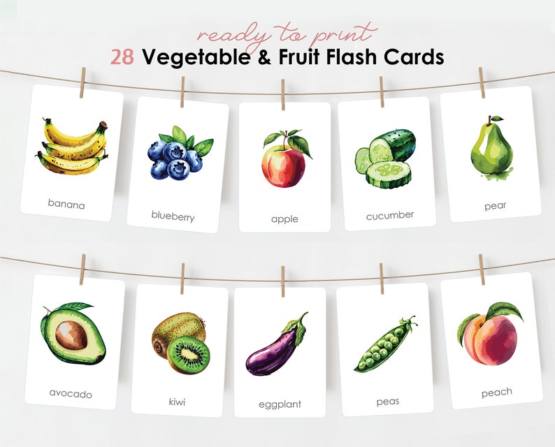 28 Printable Vegetable and Fruit Flash Cards | Classroom Nursery Decor ...