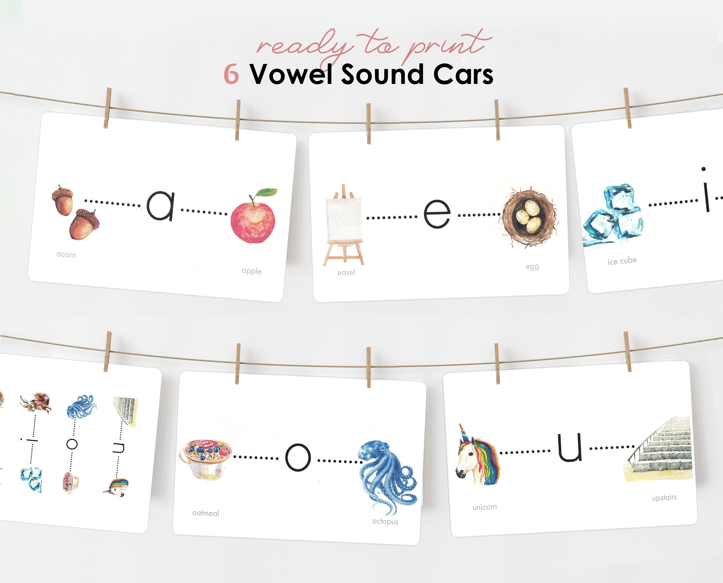 6 Printable Vowel Sounds Flash Cards Classroom Nursery Decor - Etsy