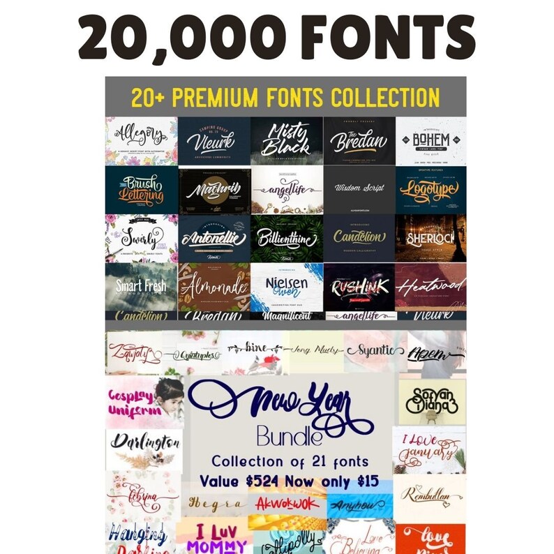 20,000 Font Bundle - Calligraphy Font, Cursive Fonts, Canva Font, Retro ...