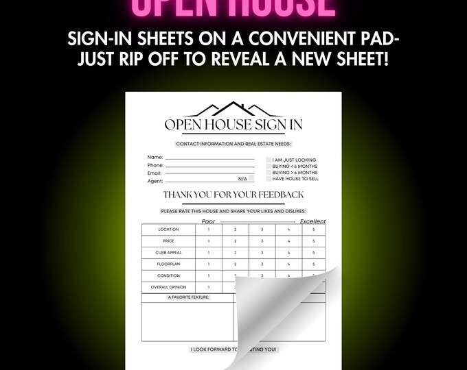 Tear-off Pad Open House Sign-in With Feedback Sheet | Real Estate ...
