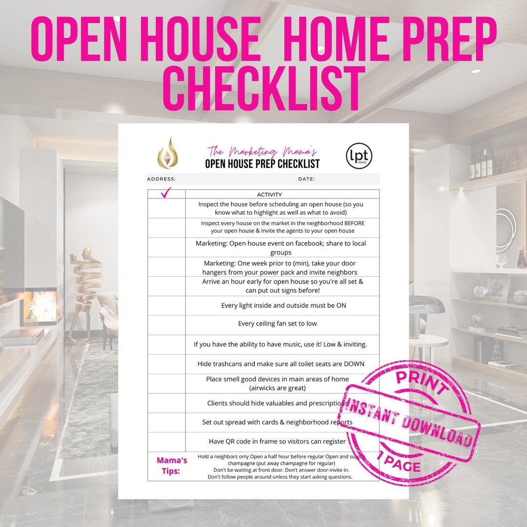 Open House Checklist | Home Prep Checklist | Real Estate Marketing ...