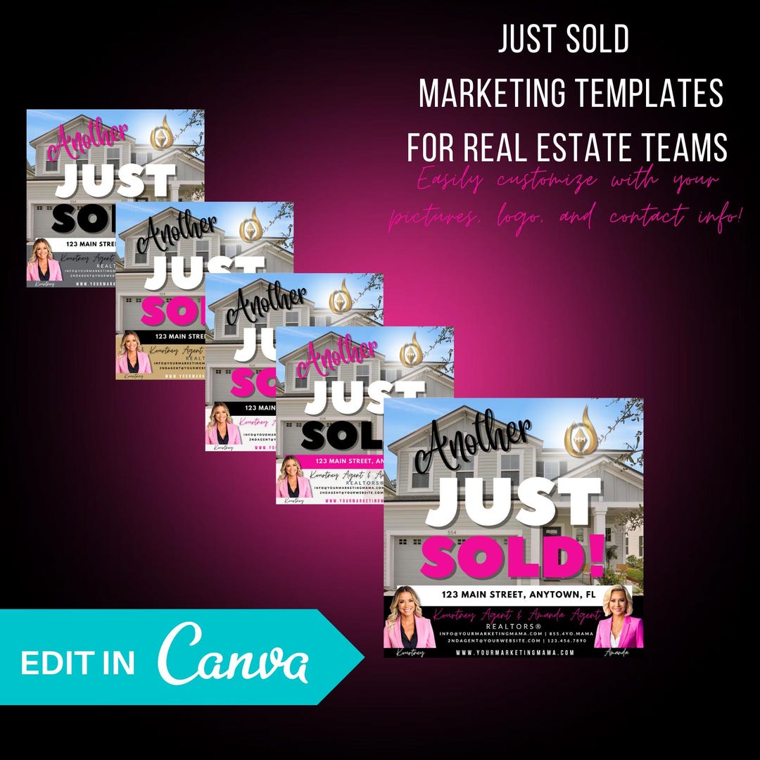Real Estate Just Sold Social Media Templates: Canva Realtor Marketing ...