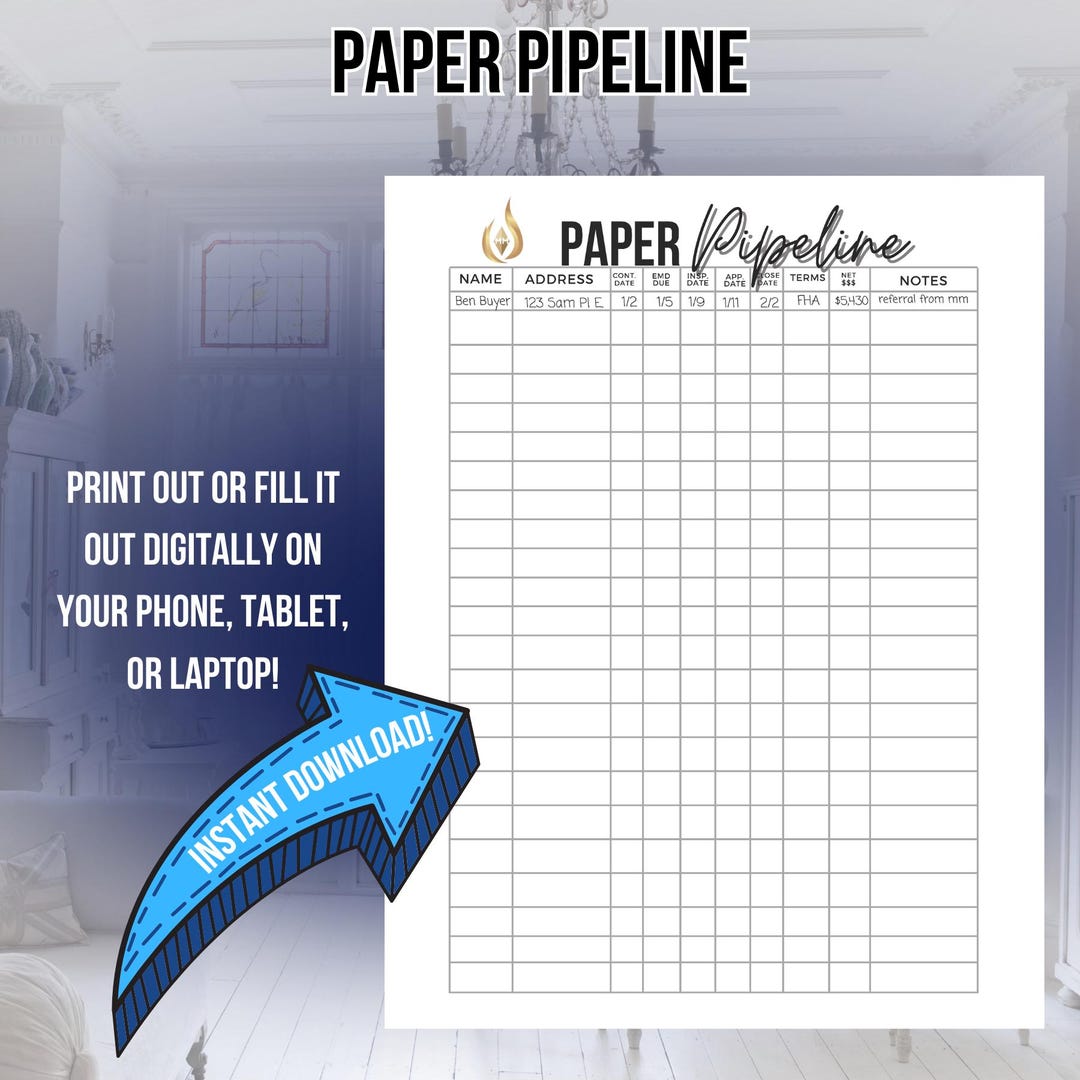 Real Estate Agent Paper Pipeline: Printable Realtor Client Tracker (PDF ...