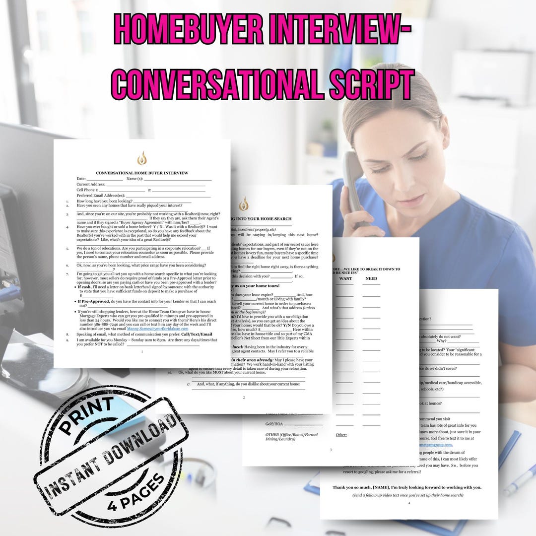 Real Estate Homebuyer Interview Script for Realtors (PDF Downloadable ...