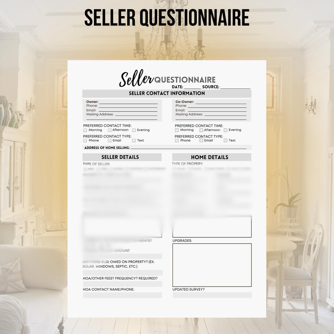 Seller Questionnaire | Seller Intake Form | Real Estate Client Lead ...