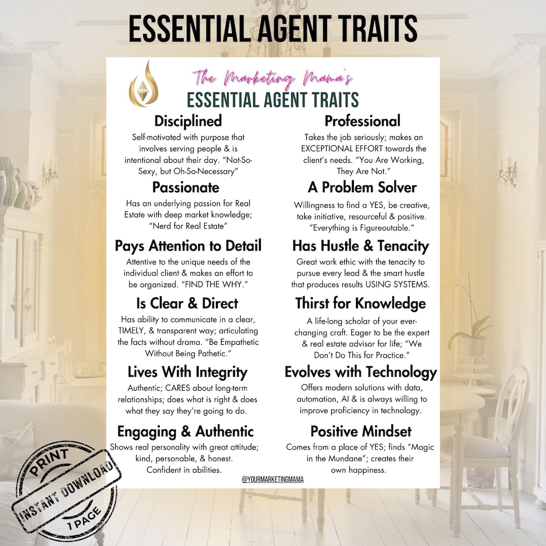 Real Estate Agent Traits Printable: Essential Realtor Guide (PDF ...