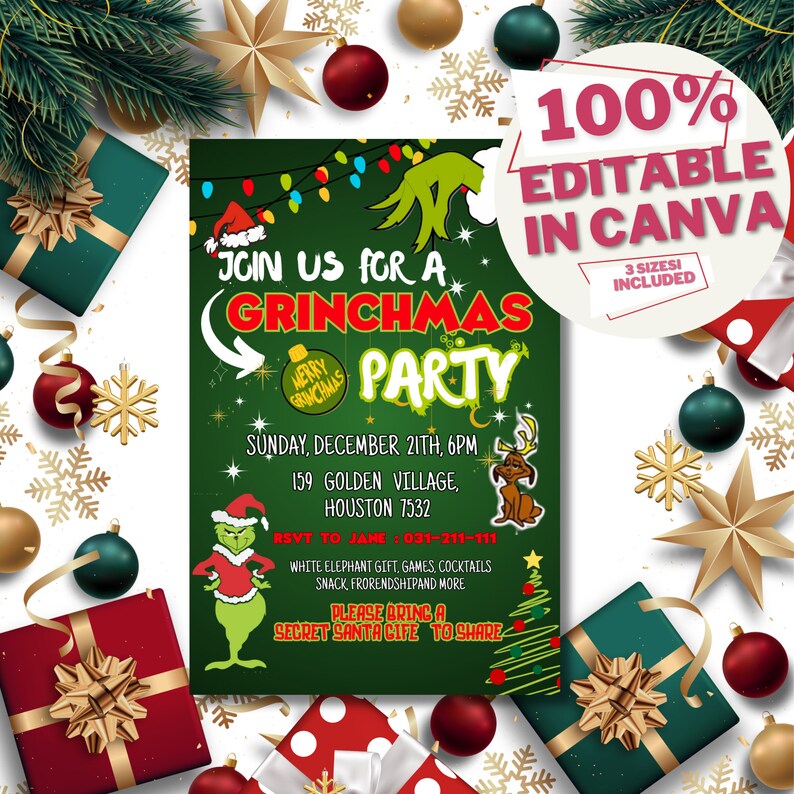 Customizable Grinch Invite | Festive Merry Grinchmas Party | Editable ...