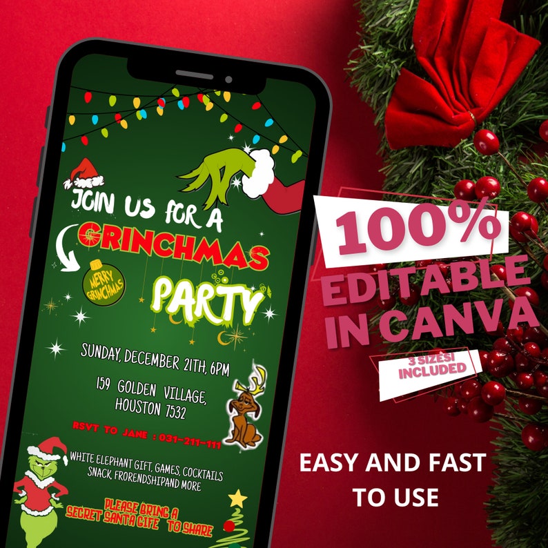 Customizable Grinch Invite | Festive Merry Grinchmas Party | Editable ...