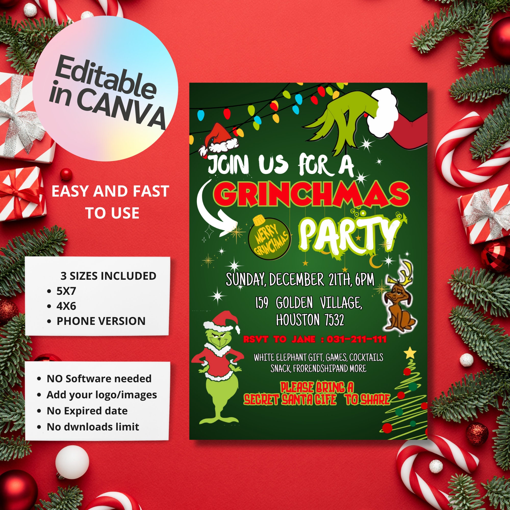 Customizable Grinch Invite | Festive Merry Grinchmas Party | Editable ...