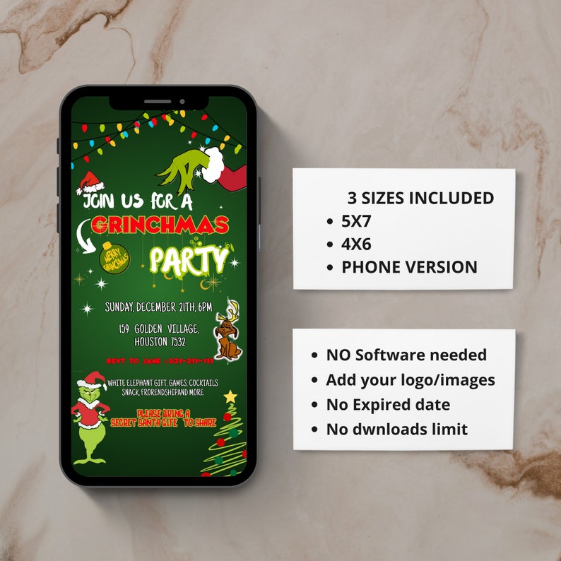 Customizable Grinch Invite | Festive Merry Grinchmas Party | Editable ...