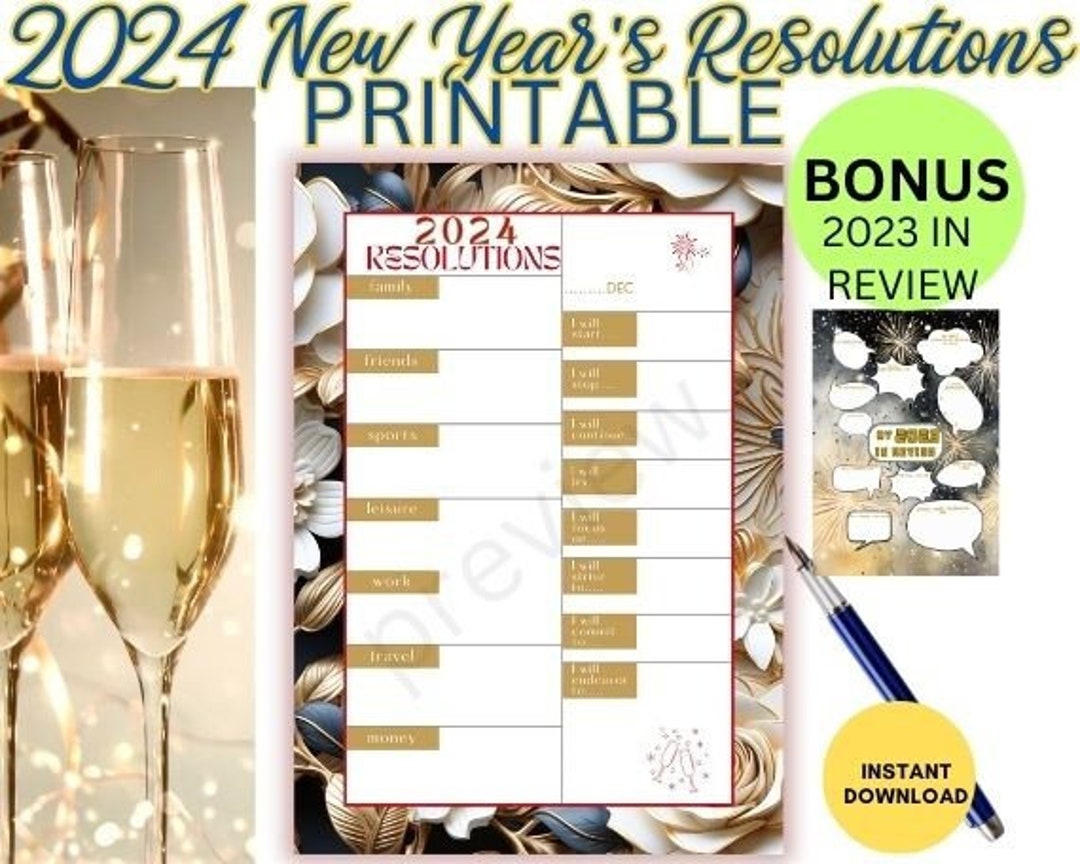 New Year's Resolution List Template, New Year's List - Etsy