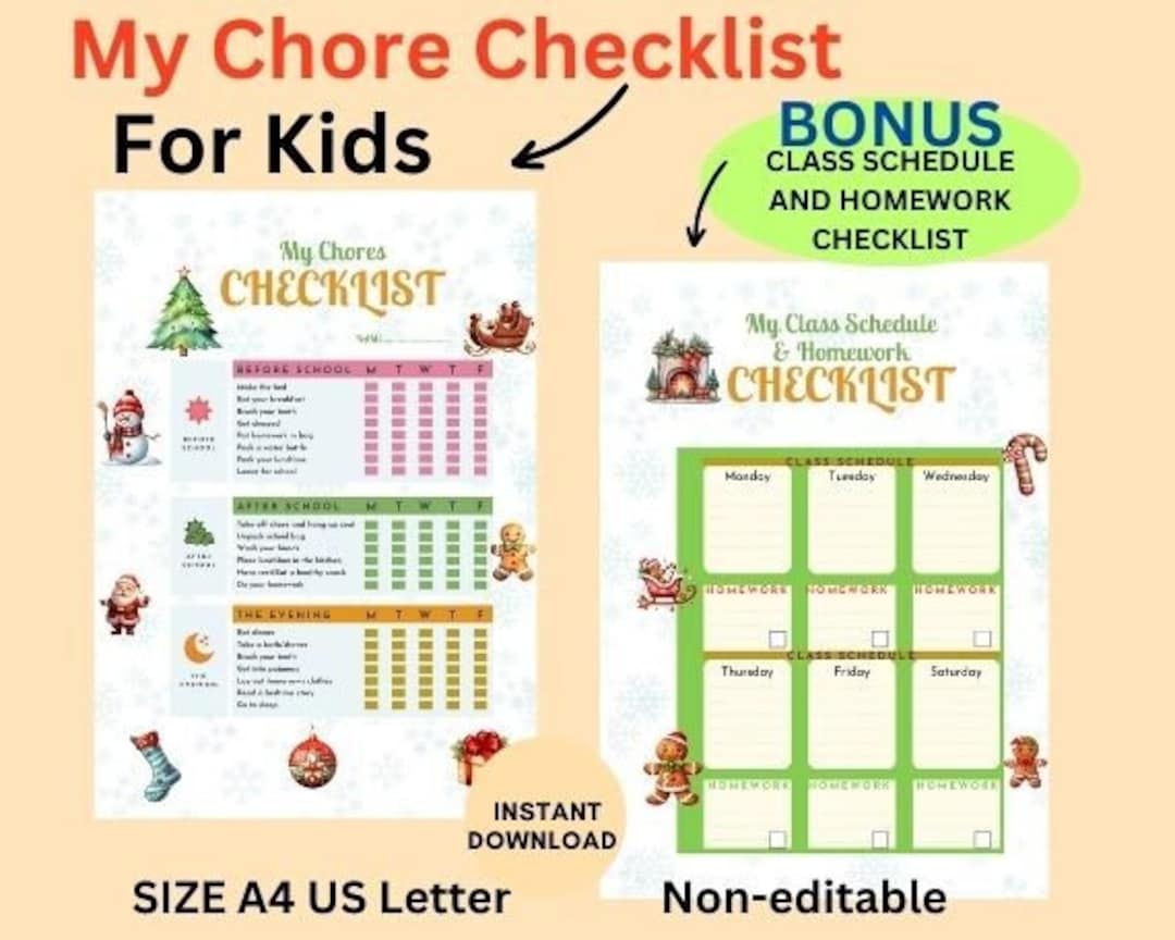 My Chores Checklist Kids Weekly Schedule Daily Routine - Etsy