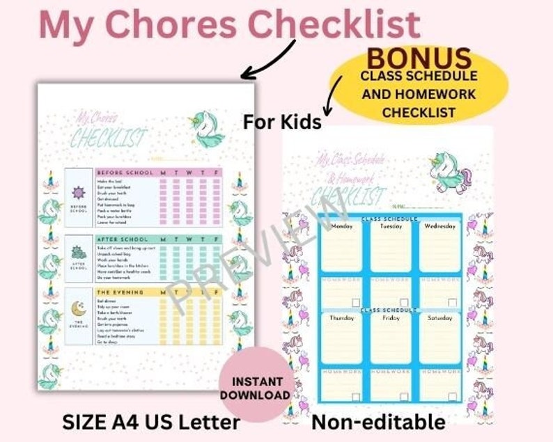 Schoolday Routine,reward Bucks for Kids,kids Weekly Chores Pdf,kids ...