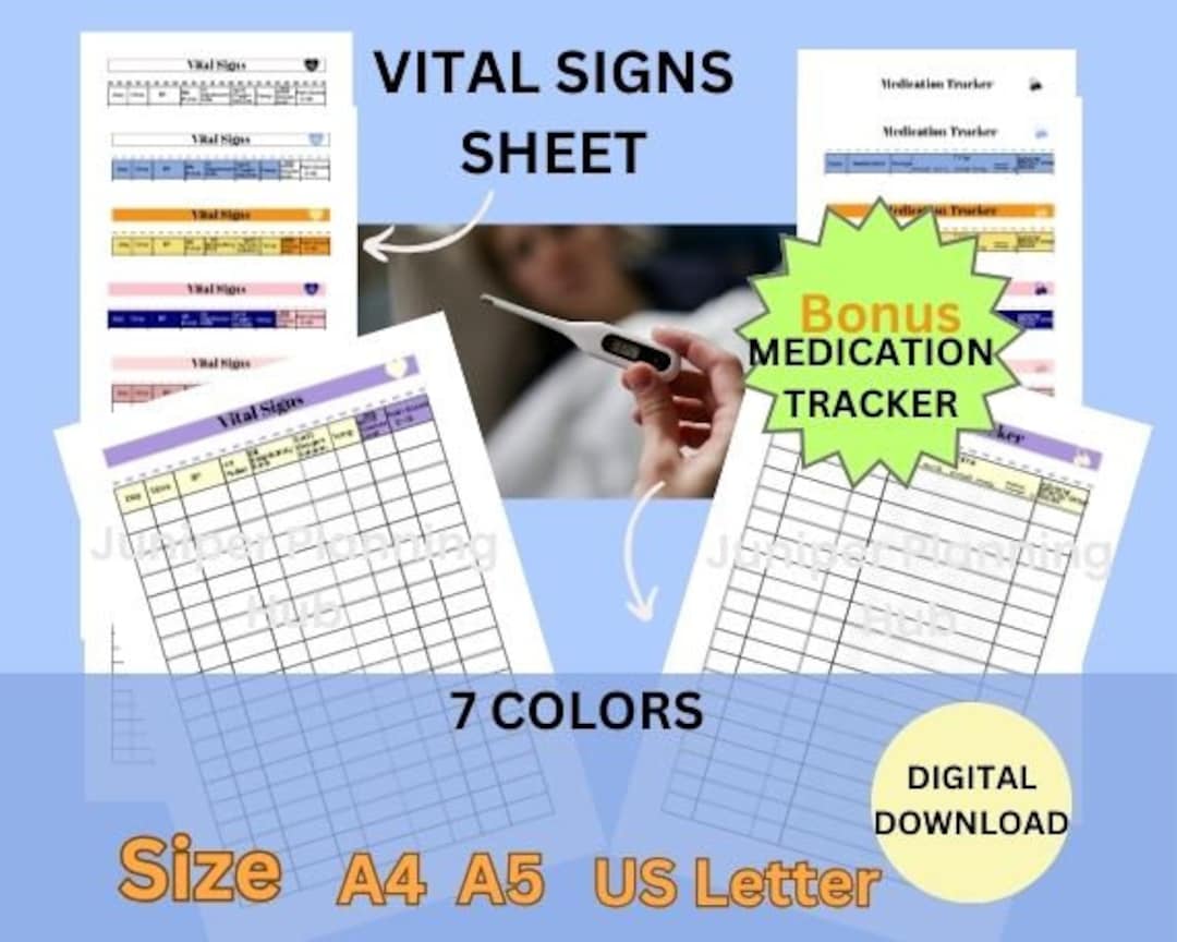 Vital Signs Tracker, Printable Vitals Log, Blood Pressure Log, Vitals ...
