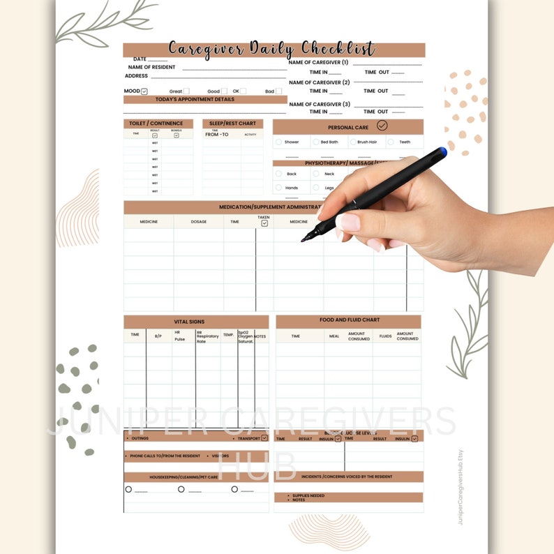 Caregiver Checklist, Daily Tasks Care Log Template Caregiver Log ...
