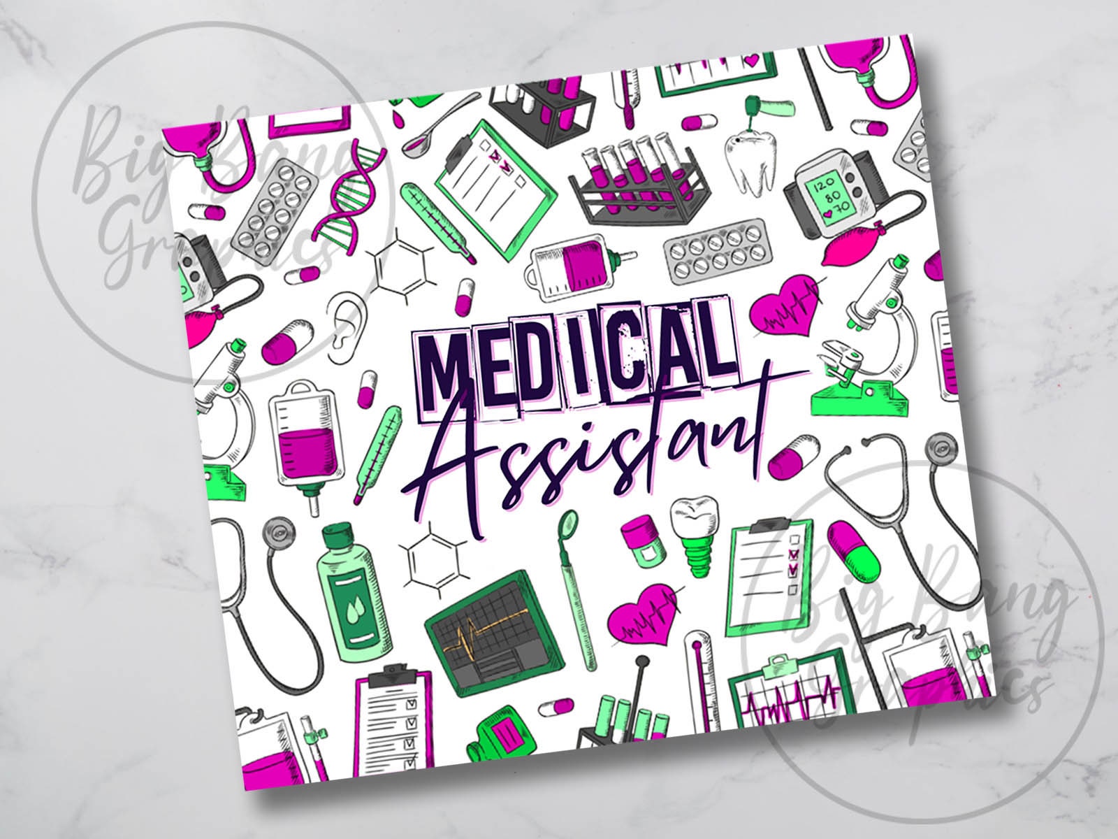 Medical Assistant 20 Oz Skinny Tumbler Wrap Sublimation Design, Medical ...