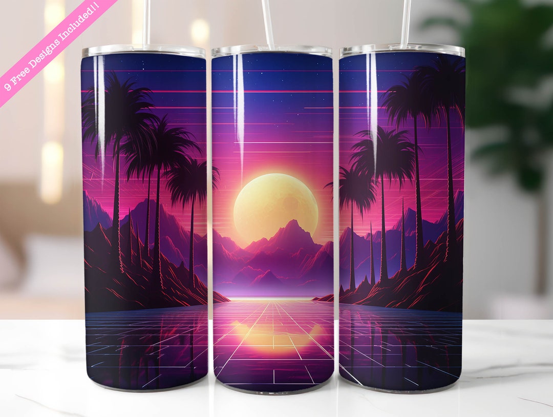 Synthwave Aesthetic Vaporwave 20 Oz Skinny Tumbler Wrap Sublimation ...