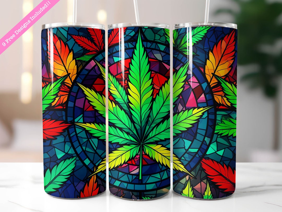 Stained Glass Weed 20 Oz Skinny Tumbler Wrap Sublimation Design ...