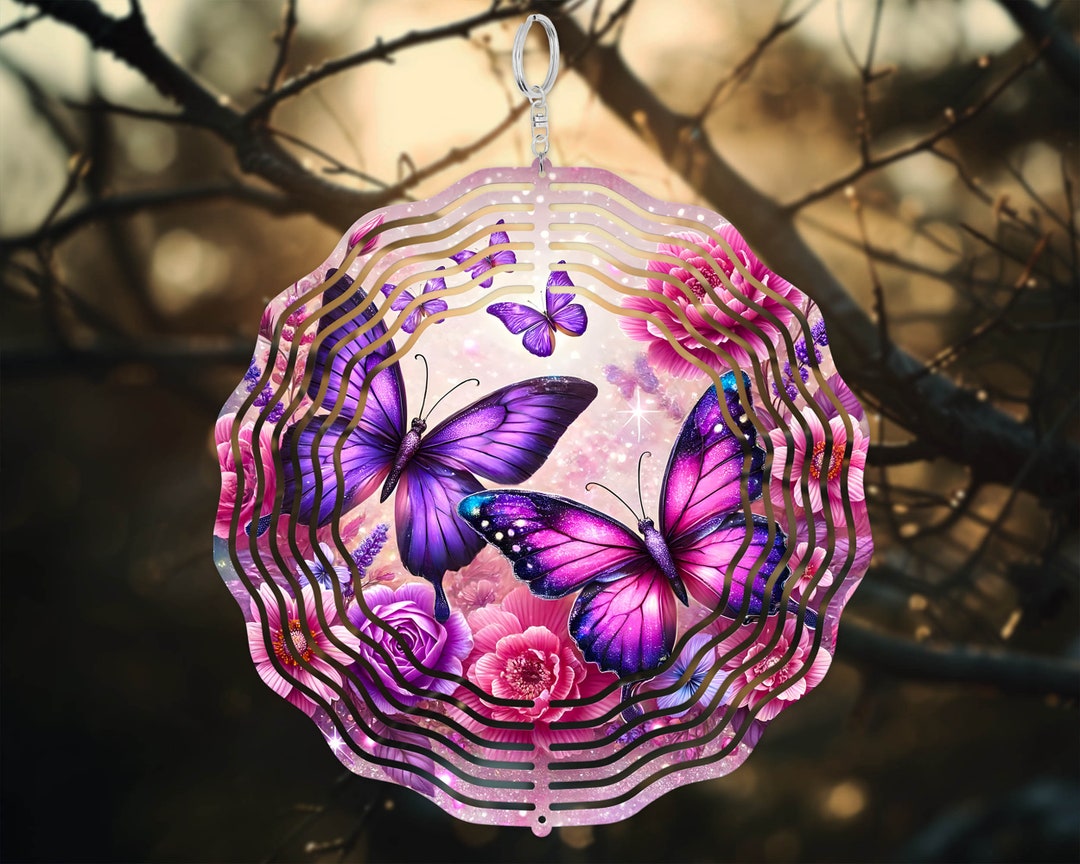 Butterflies Glitter Floral Wind Spinner PNG Sublimation Design Template ...