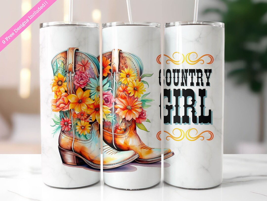 Country Girl 20 Oz Skinny Tumbler Wrap Sublimation Design, Western ...