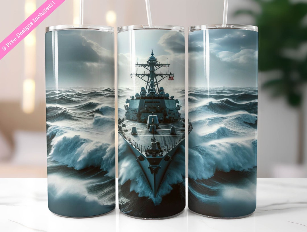 Navy Ship Tumbler Wrap Sublimation Design: Patriotic Battleship ...