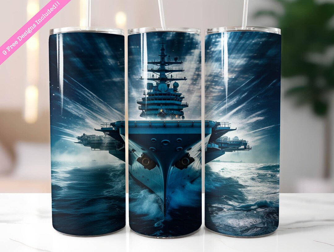 Navy Ship Aircraft Carrier Patriotic 20 Oz Skinny Tumbler Wrap ...