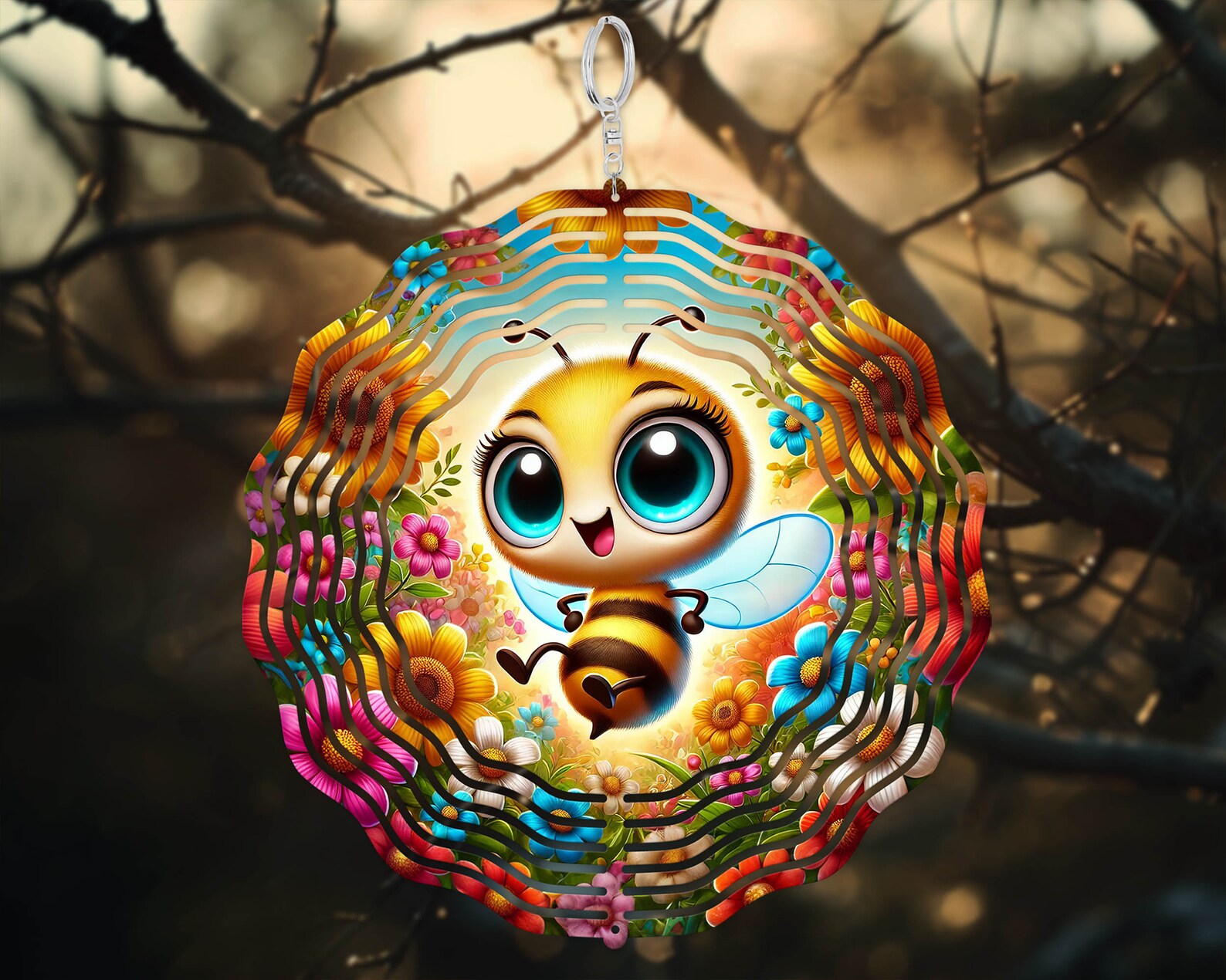 Cute Bee Floral Wind Spinner PNG Sublimation Design Template, Baby ...