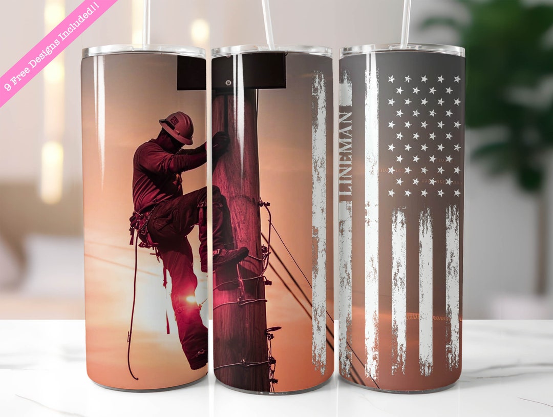 Lineman Tumbler Wrap Sublimation Design: Distressed American Flag ...